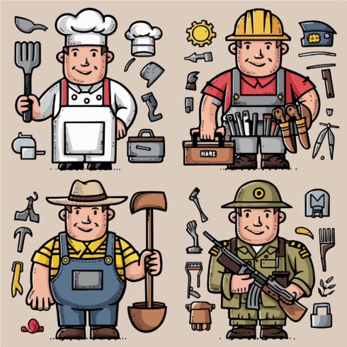 + 100 illustrations of professionals workers - MasterBundles