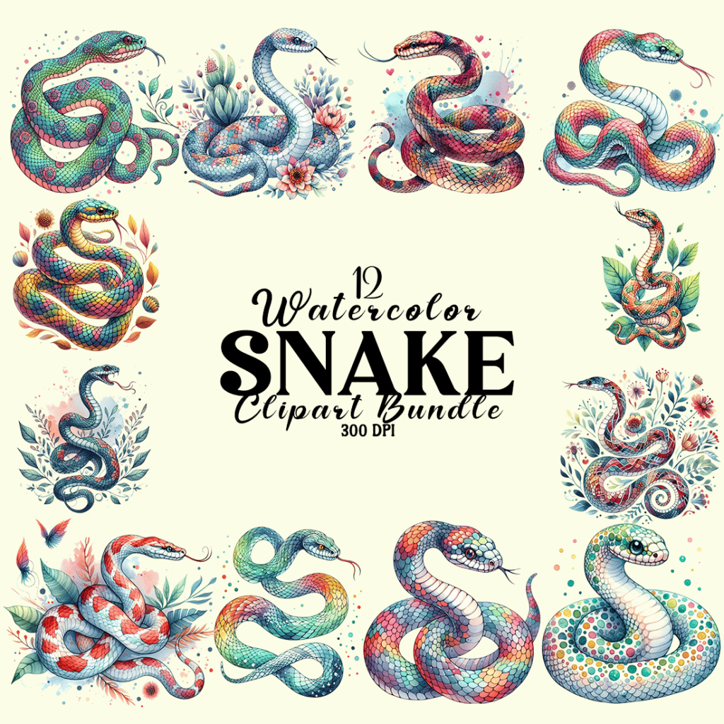Watercolor Snake Clipart Bundle - MasterBundles