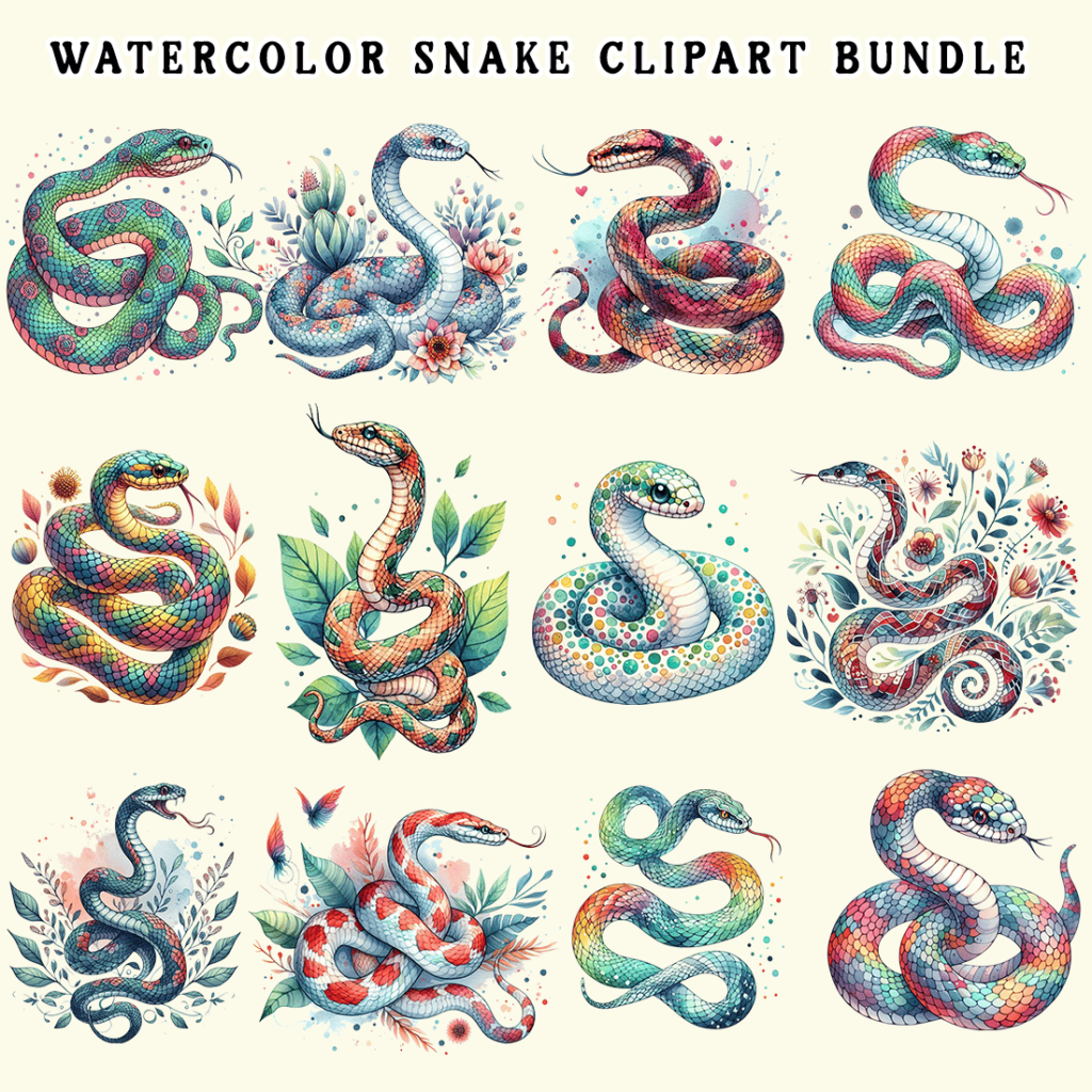 Watercolor Snake Clipart Bundle - MasterBundles