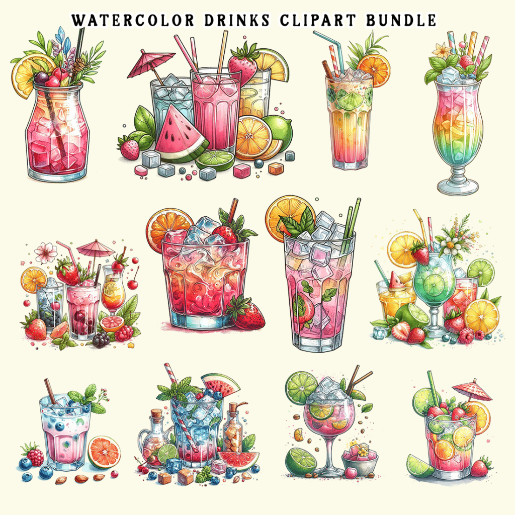 Watercolor Drinks Clipart Bundle - MasterBundles