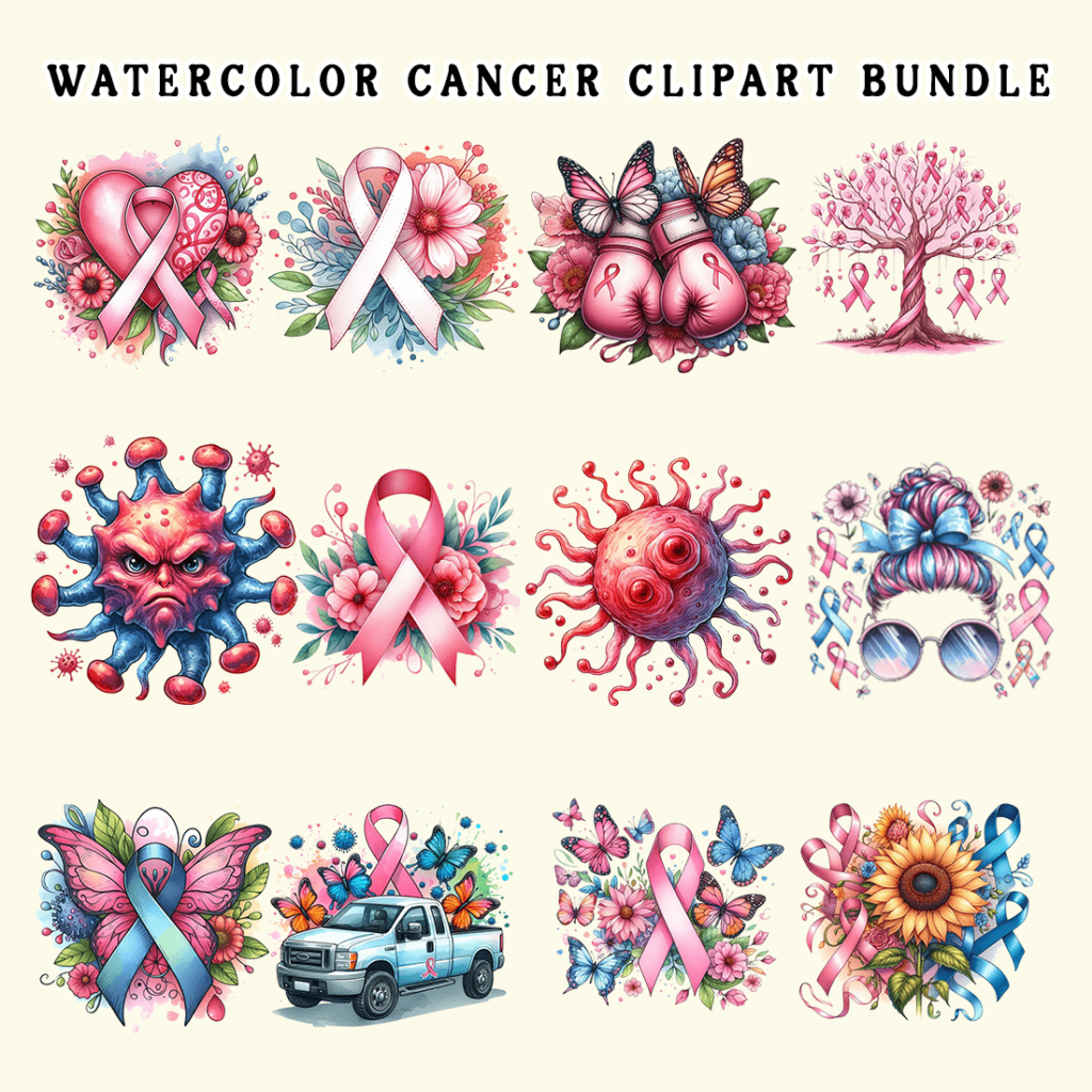 Watercolor Cancer Clipart Bundle - MasterBundles