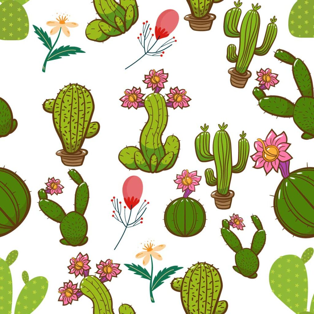 Pattern Design in Cactus with Flowers - MasterBundles