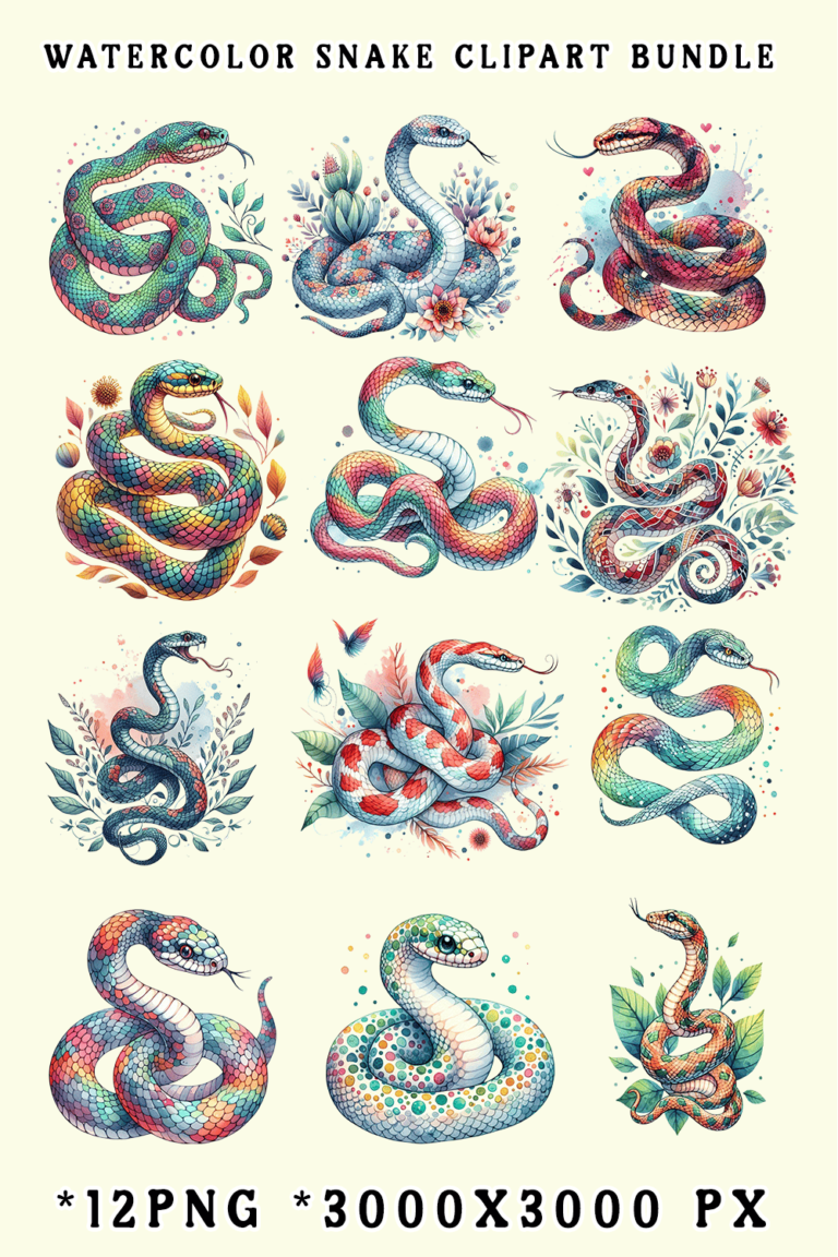 Watercolor Snake Clipart Bundle - MasterBundles