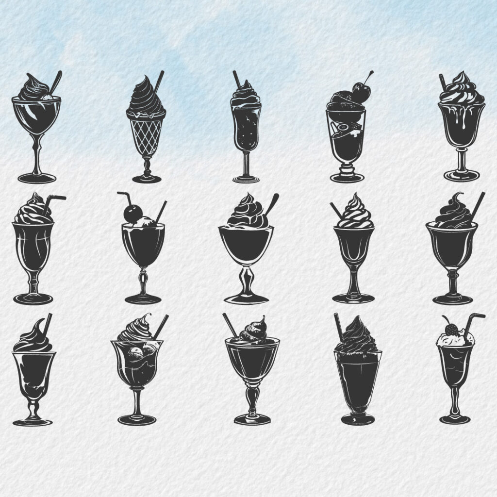 ice cream silhouette, different test drinks ice cream, Ice cream black ...