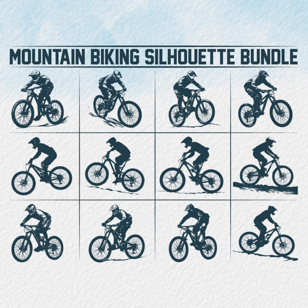Mountain bike silhouette bundle, Man Cyclist Mountain Biker, Silhouette ...