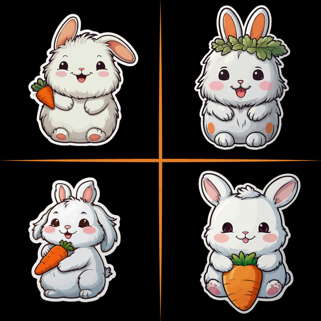 Rabbit Fluffy Bunny with Contour Sticker - MasterBundles
