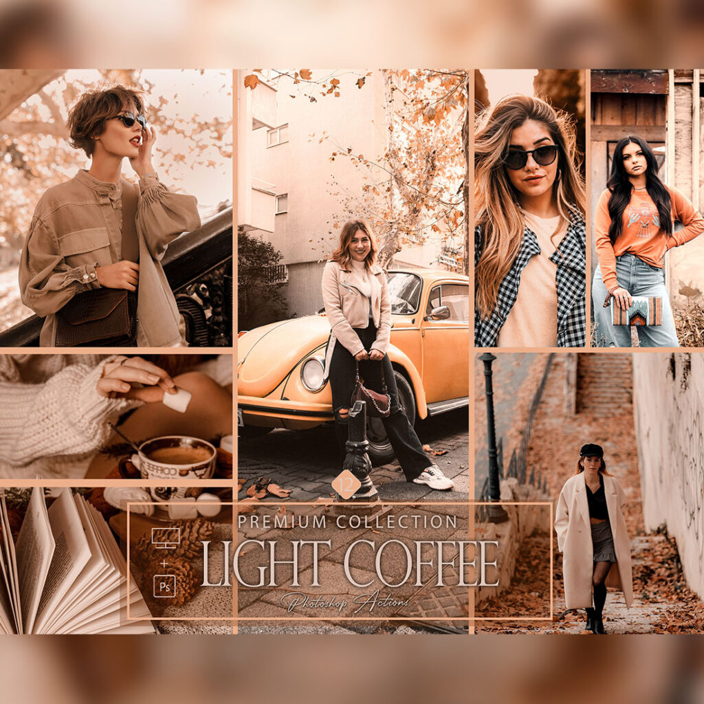 12 Photoshop Actions, Light Coffee Ps Action, Yellow ACR Preset ...