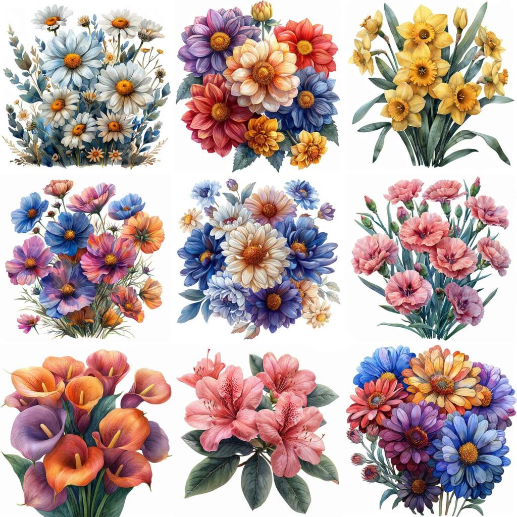 Flower Bouquet Clipart Bundle - MasterBundles
