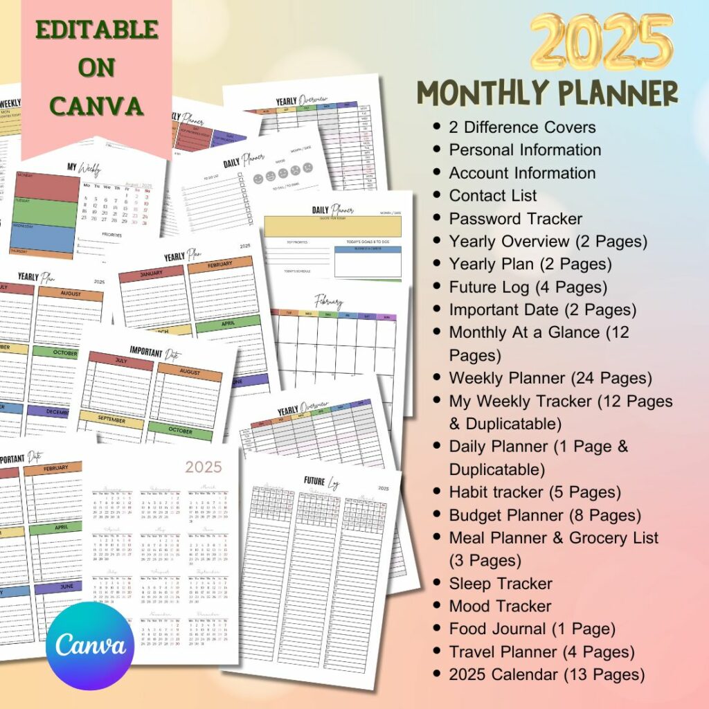 2025 Monthly Planner - Canva Template - MasterBundles