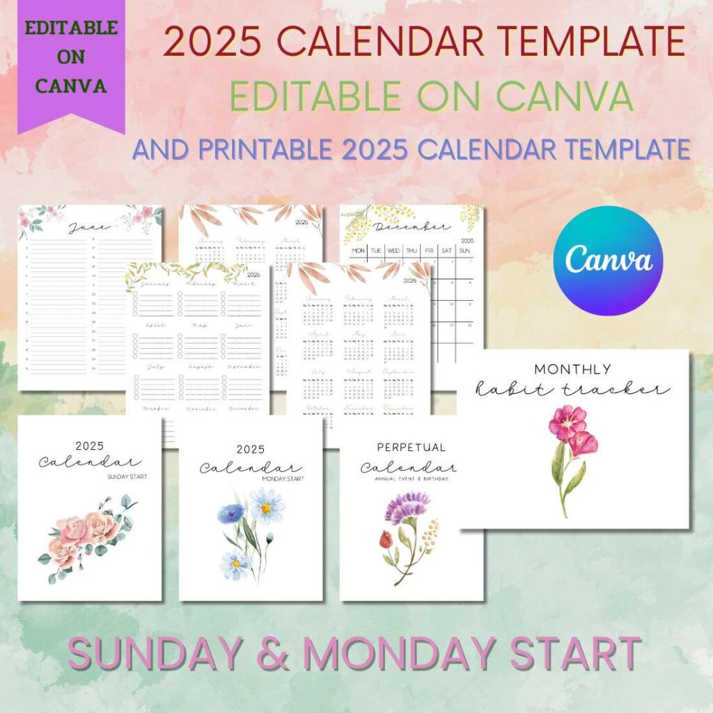 2025 Calendar Template - Editable on Canva - MasterBundles