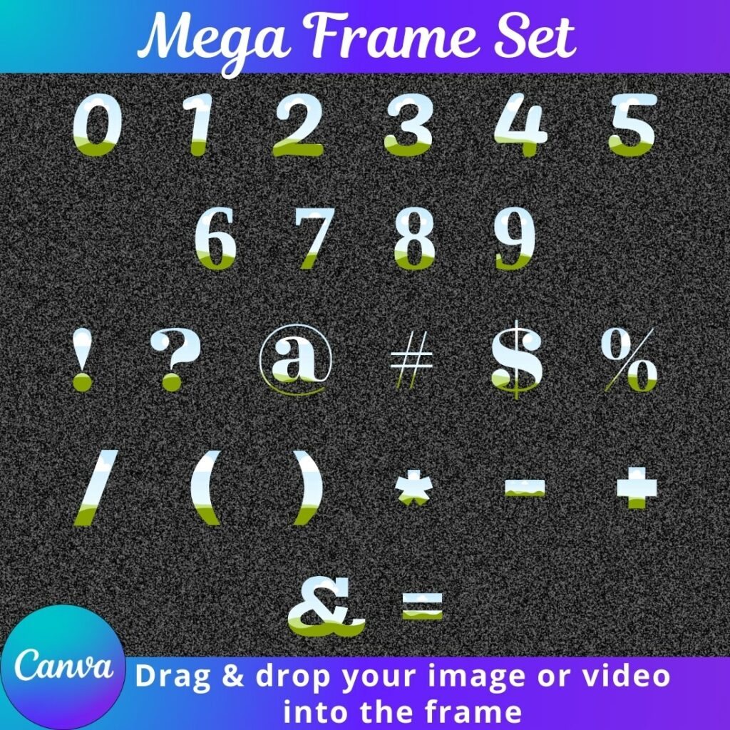 Mega Frame Set (Alphabets, Numbers, Symbols) | 10 Sets - MasterBundles