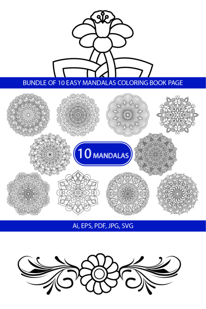 Bundle of 10 Easy Mandalas Coloring Book Page - MasterBundles