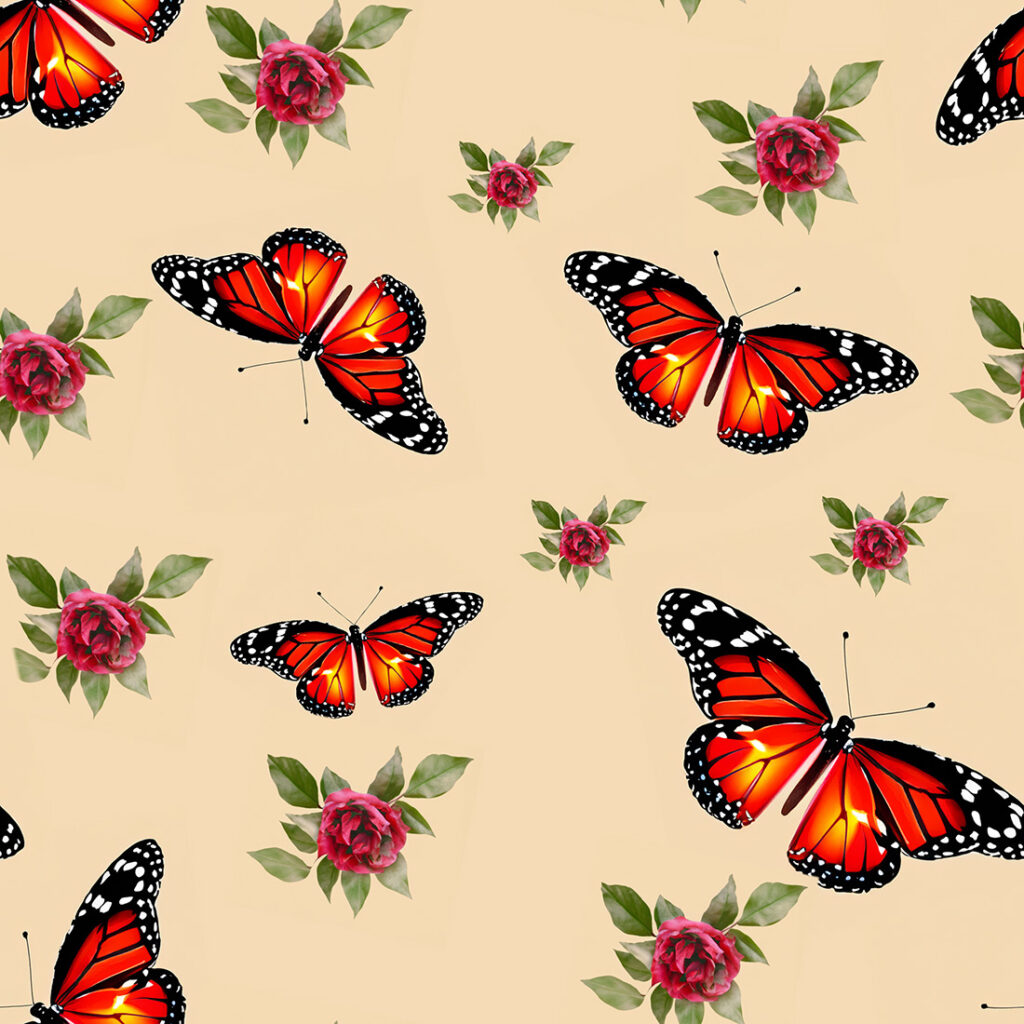 seamless pattern; vintage; butterfly and flowers; kids bedroom wall ...