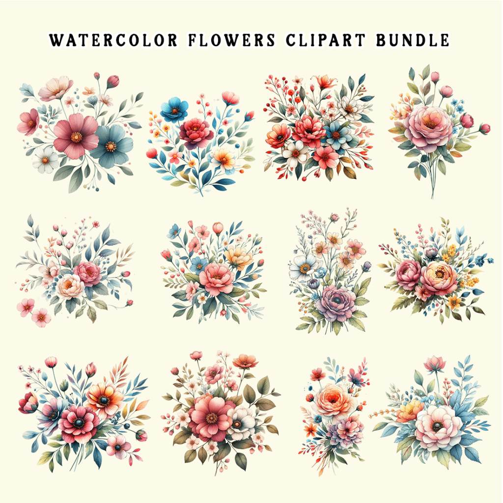 Watercolor Flowers Clipart - MasterBundles