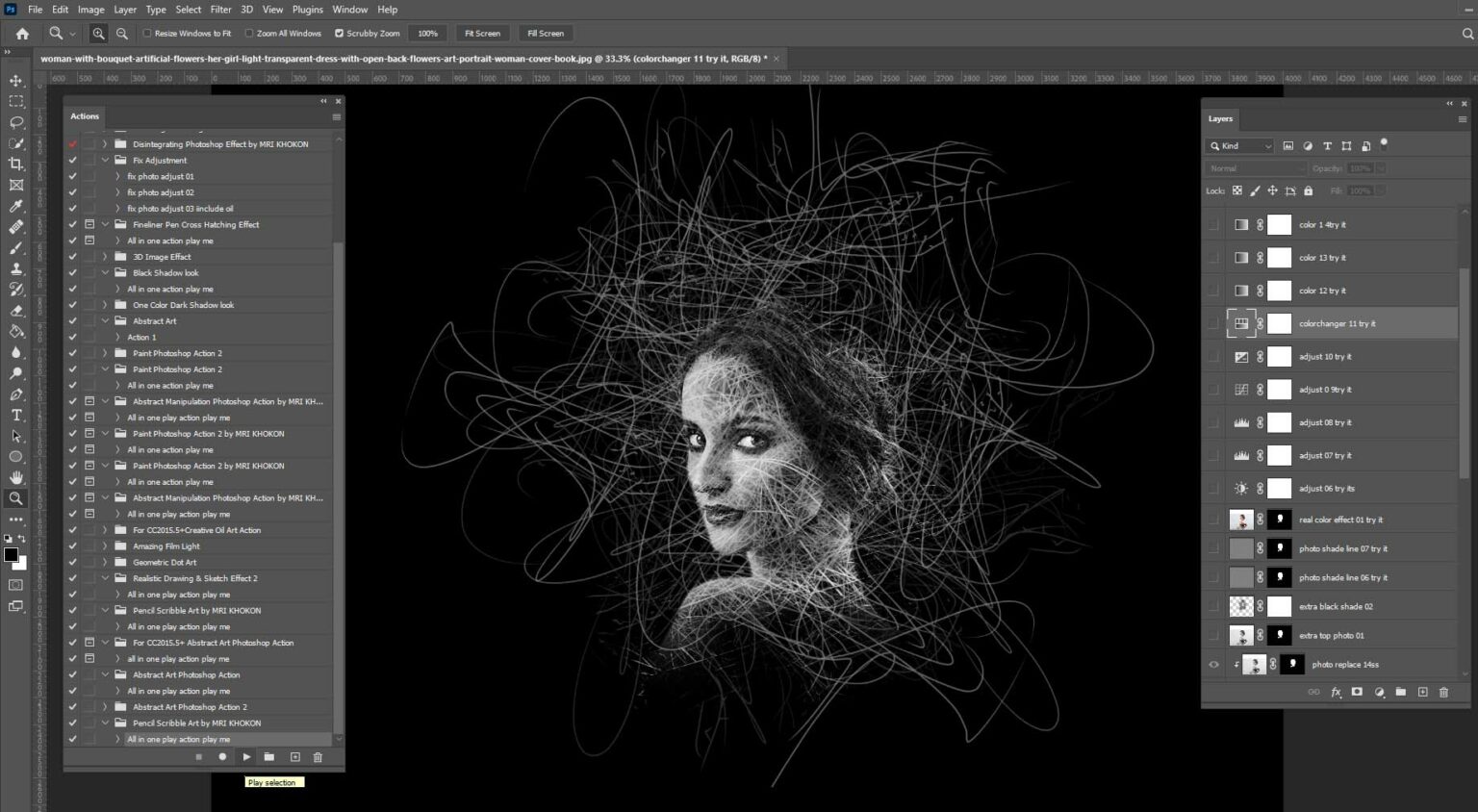 Pencil Scribble Art Photoshop Action - MasterBundles