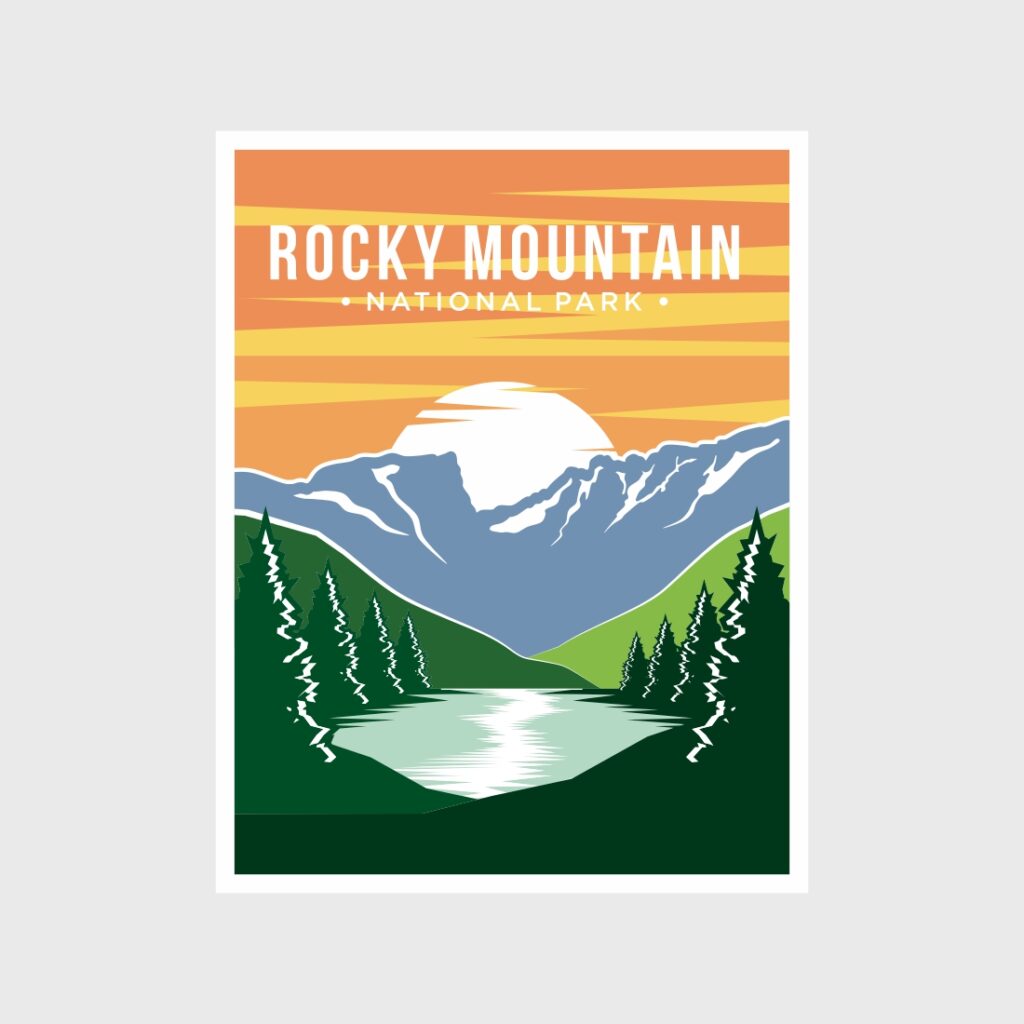 Rocky Mountain National Park poster vector illustration, beautiful ...