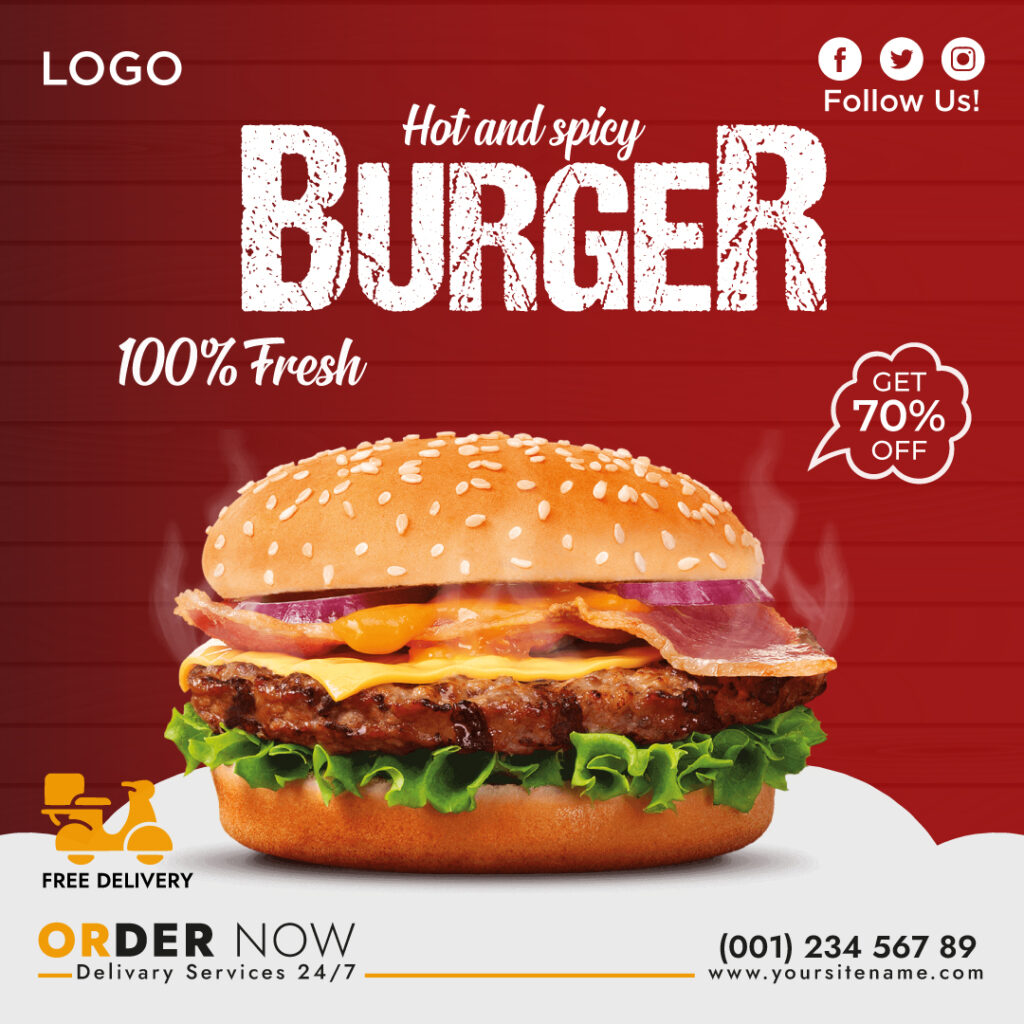 Social media template for a hot and spicy burger - MasterBundles