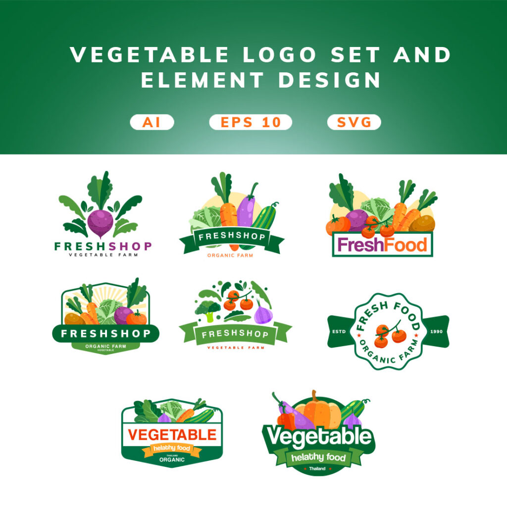 8 Vegetable Logos and icon BUNDLE - MasterBundles
