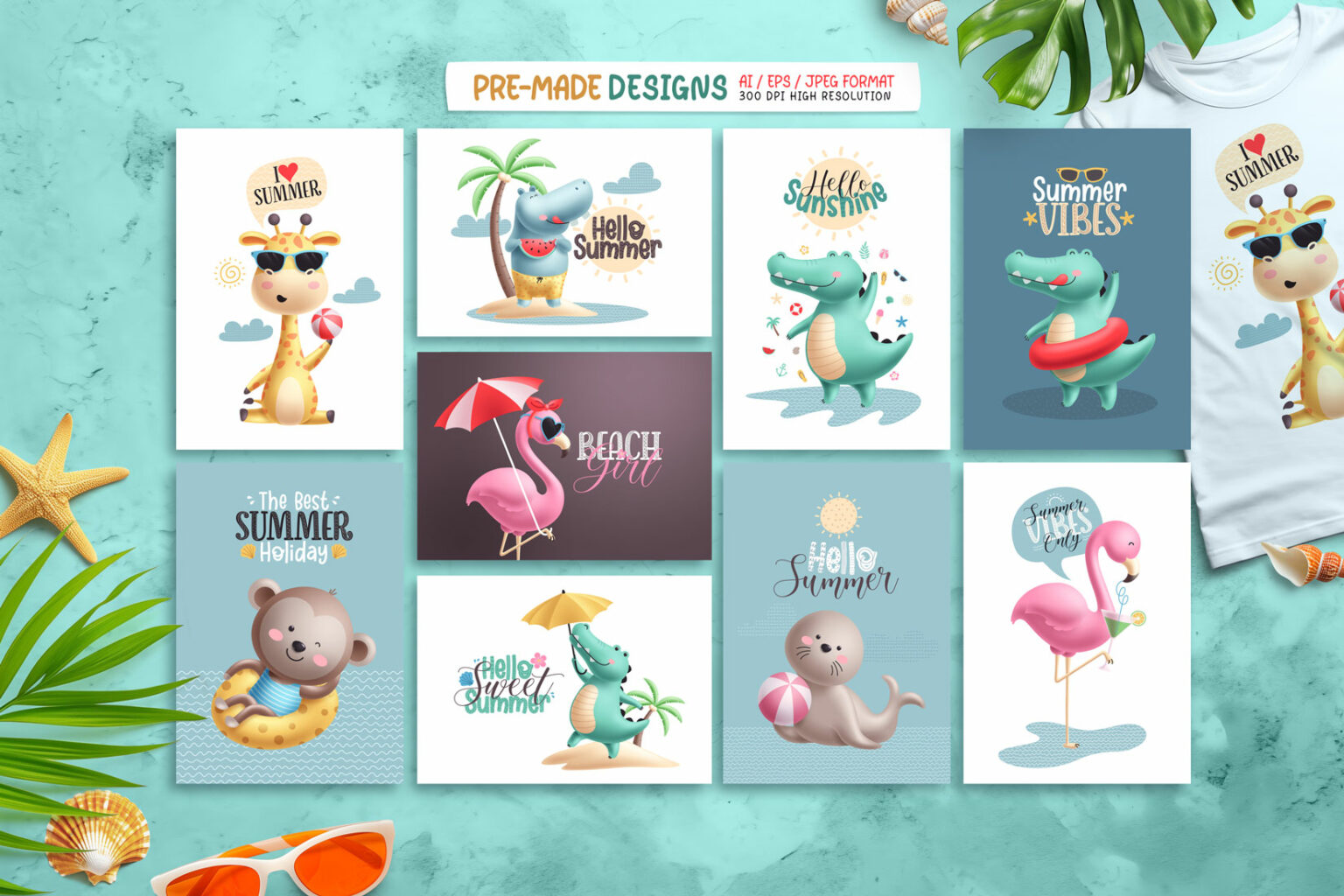Summer Beach Animals Illustration Bundle - MasterBundles