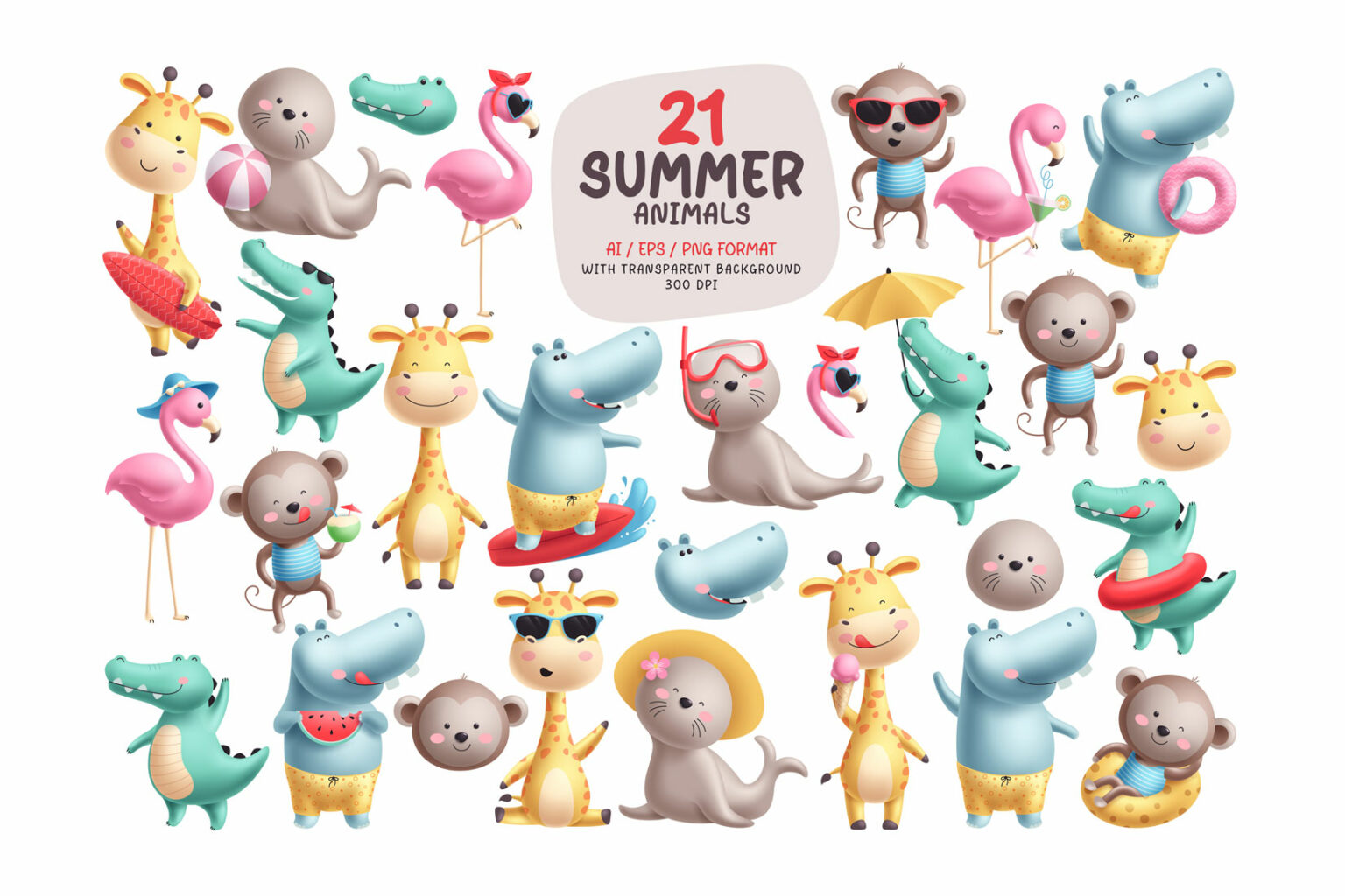 Summer Beach Animals Illustration Bundle - MasterBundles