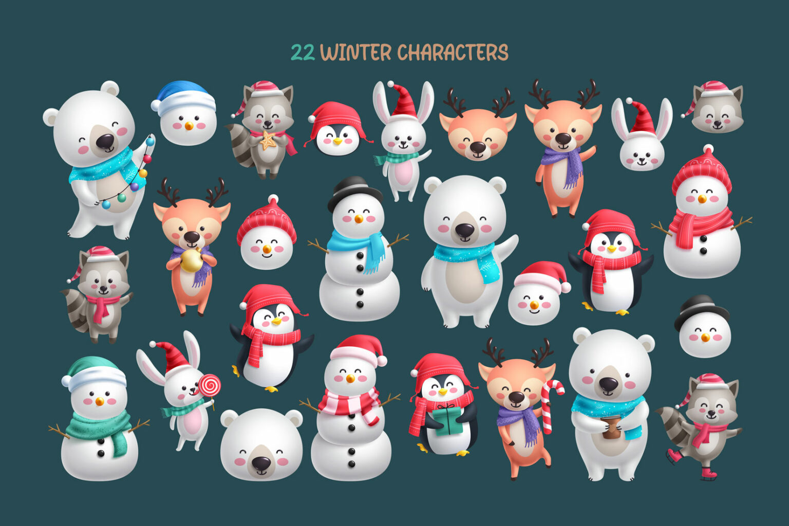 Winter Holiday Animals Illustration Bundle - MasterBundles