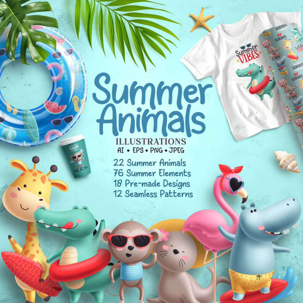 Summer Beach Animals Illustration Bundle - MasterBundles