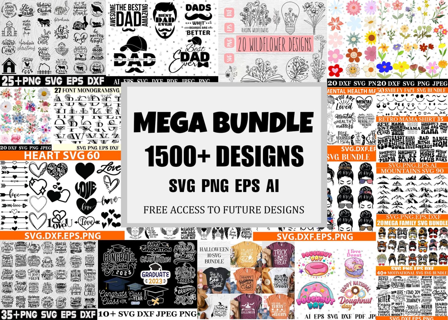 Mega SVG Bundle, T Shirt Designs SVG, Svg Files for Cricut, Silhouette ...