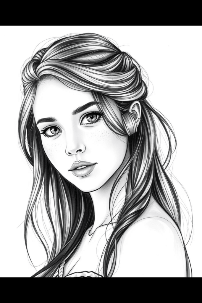 Drawing Image Beautiful Girl - MasterBundles