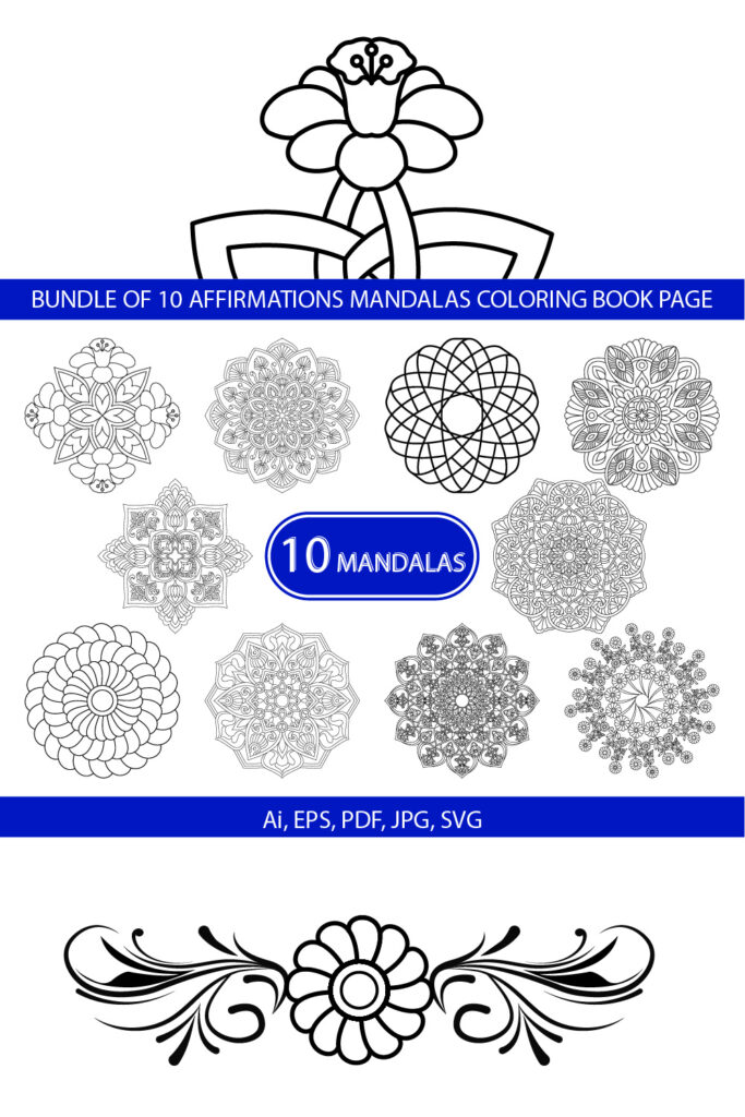 Bundle of 10 Affirmations Mandalas Coloring Book Page - MasterBundles