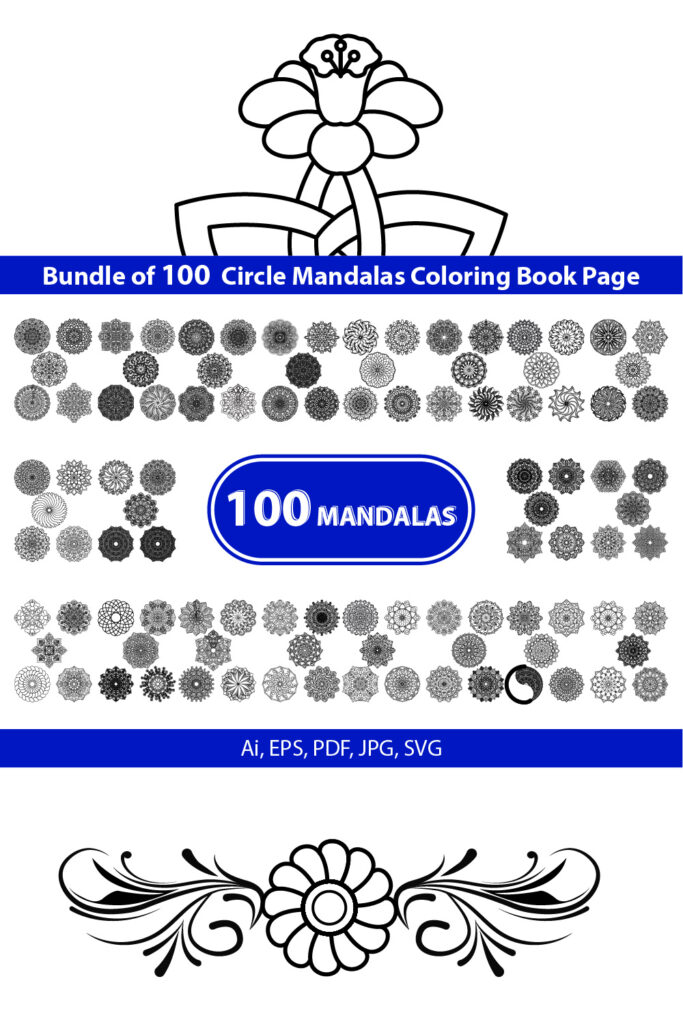 Bundle of 100 Circle Mandalas Coloring Book Page - MasterBundles