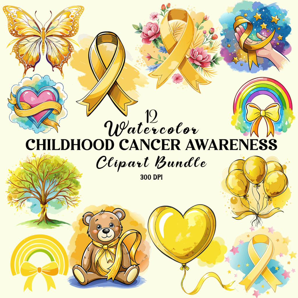 Watercolor Childhood Cancer Awareness Clipart Bundle - MasterBundles