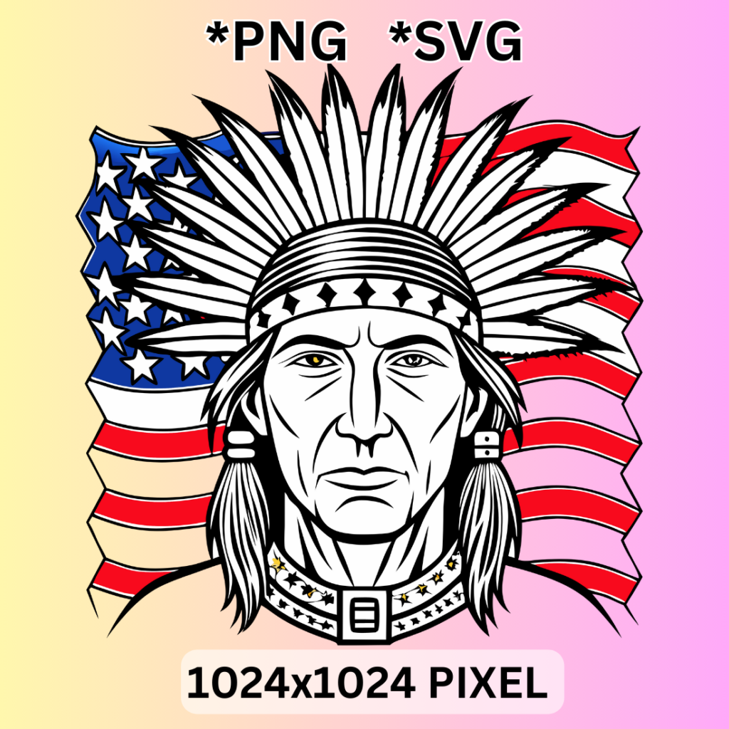 Line art Native American Patriot clipart - MasterBundles