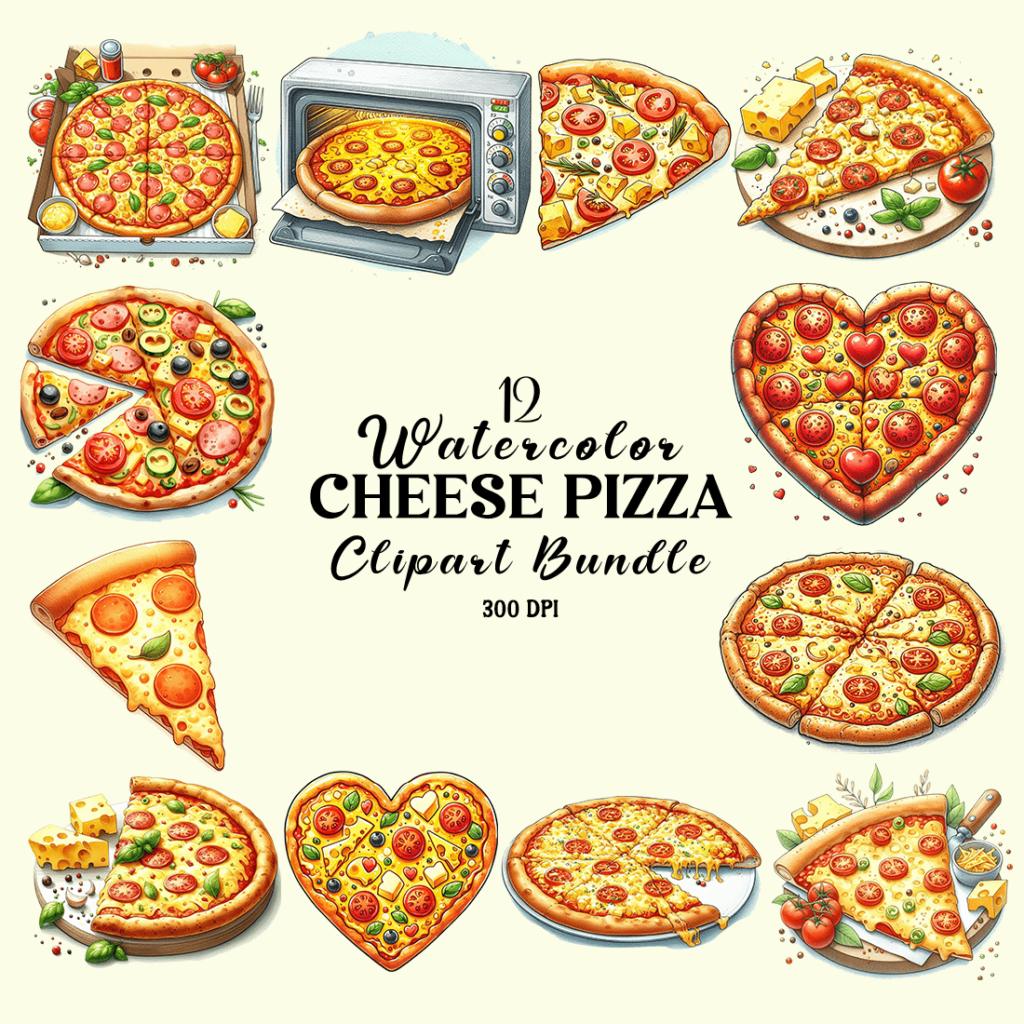 Watercolor Cheese Pizza Clipart Bundle - MasterBundles