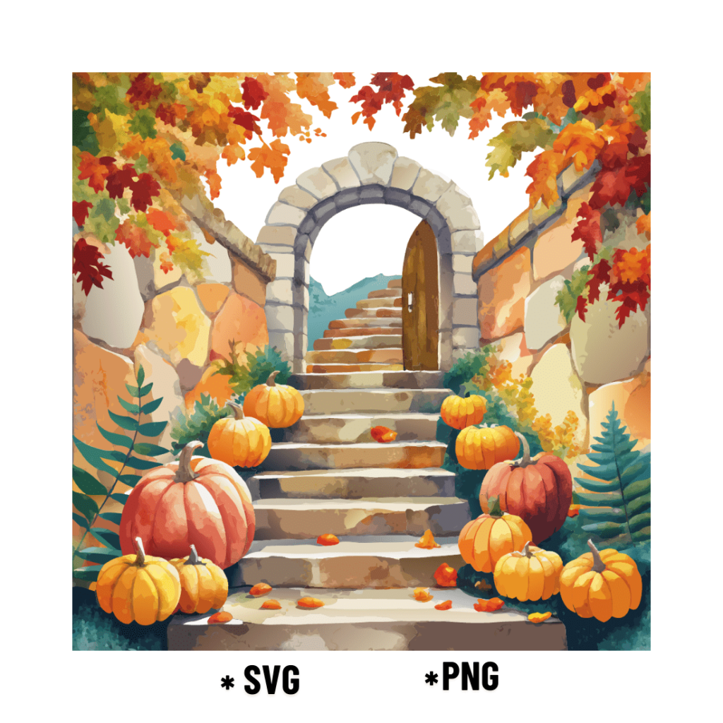 Autumn Stairway Archway Pumpkins - MasterBundles