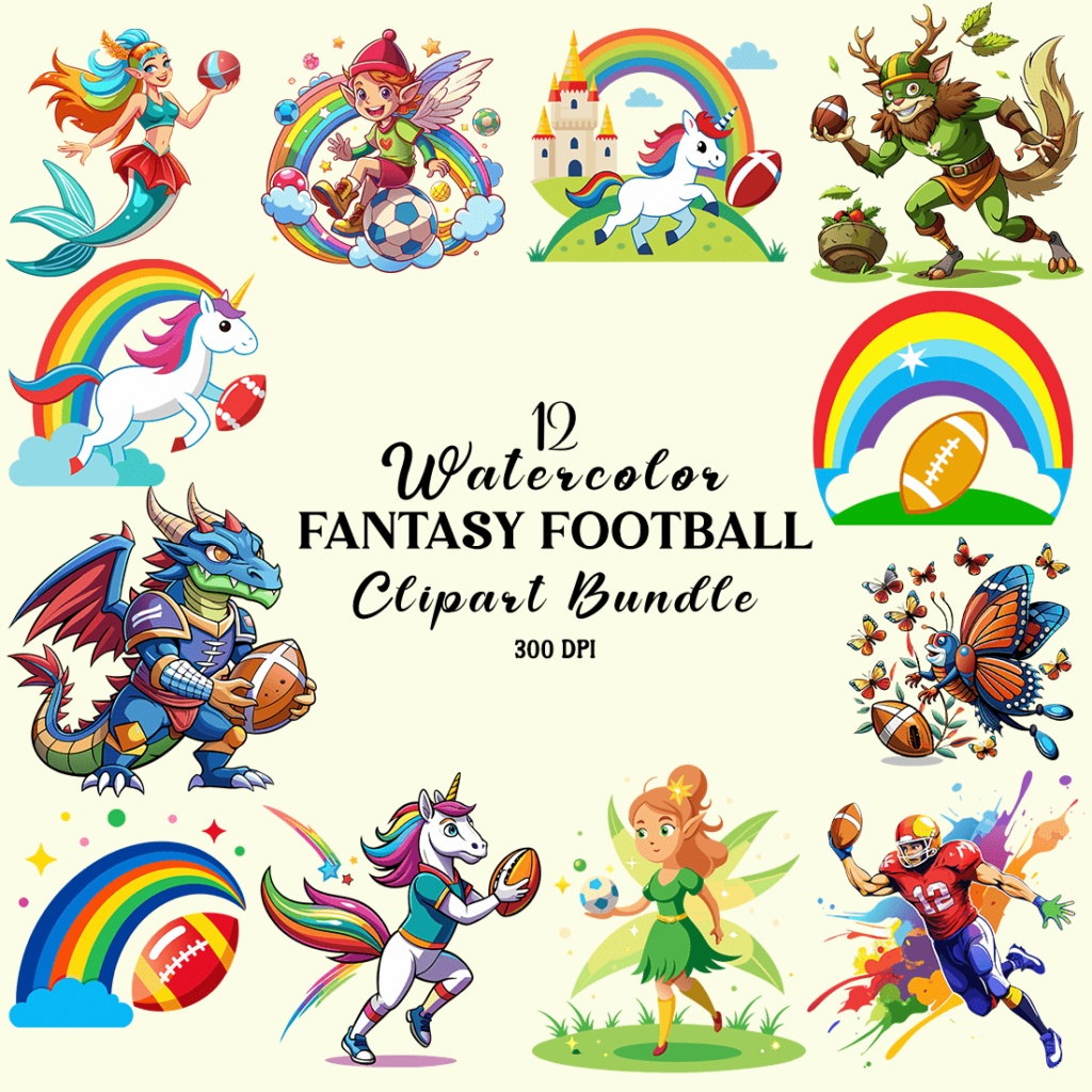 Watercolor Fantasy Football Clipart Bundle - MasterBundles