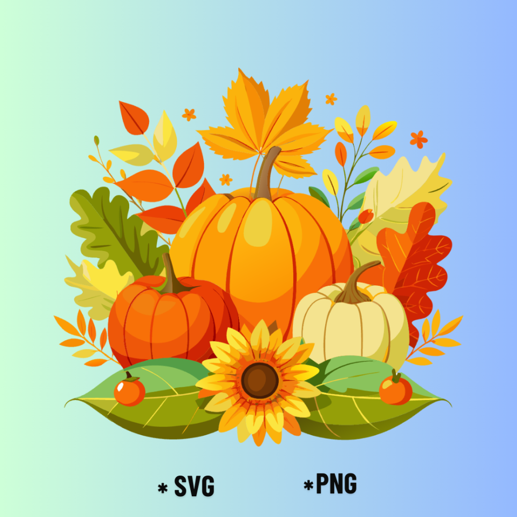 Autumn Harvest Pumpkins Sunflowers and Leaves - MasterBundles