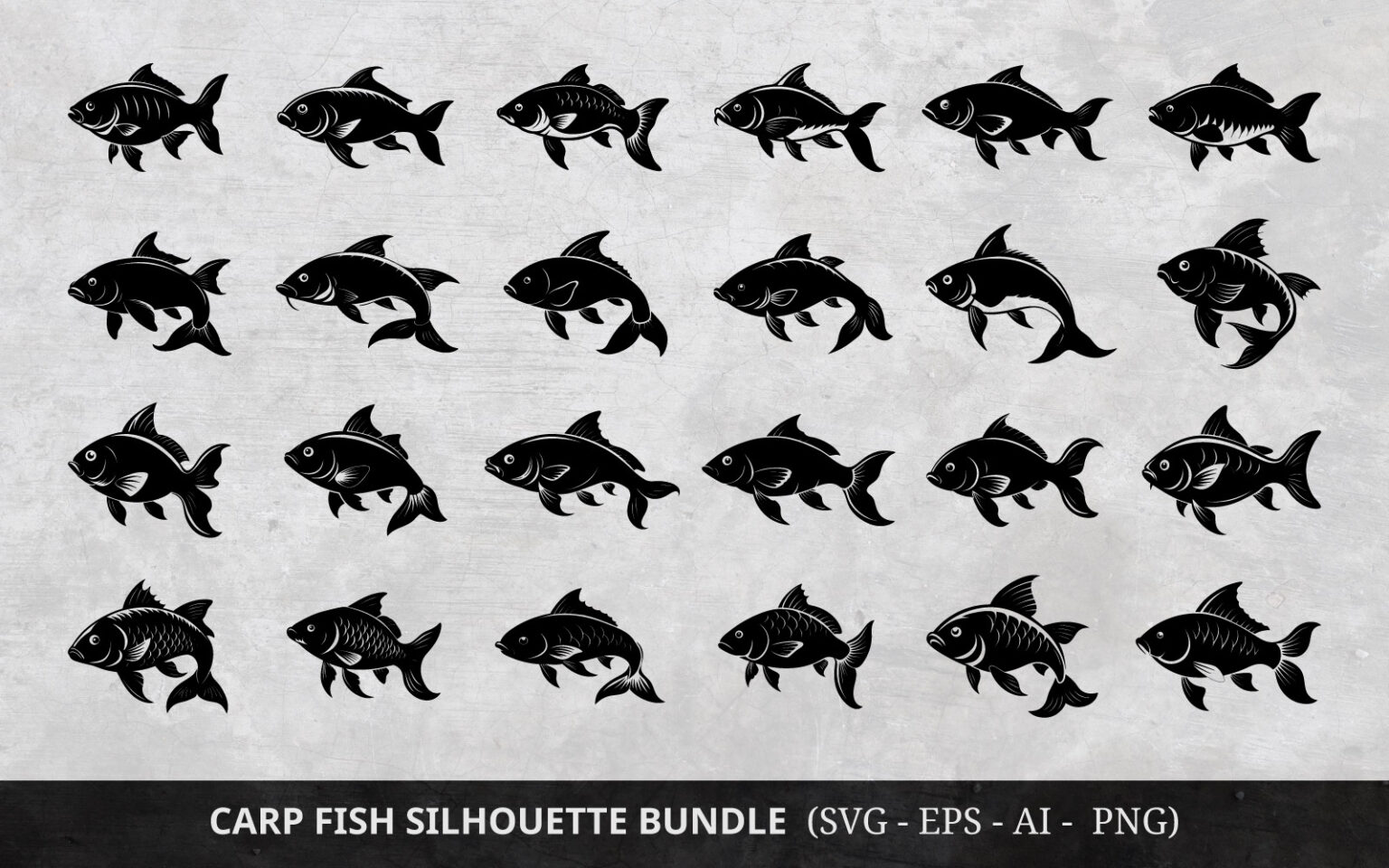 Carp fish silhouette design bundle set with white background ...