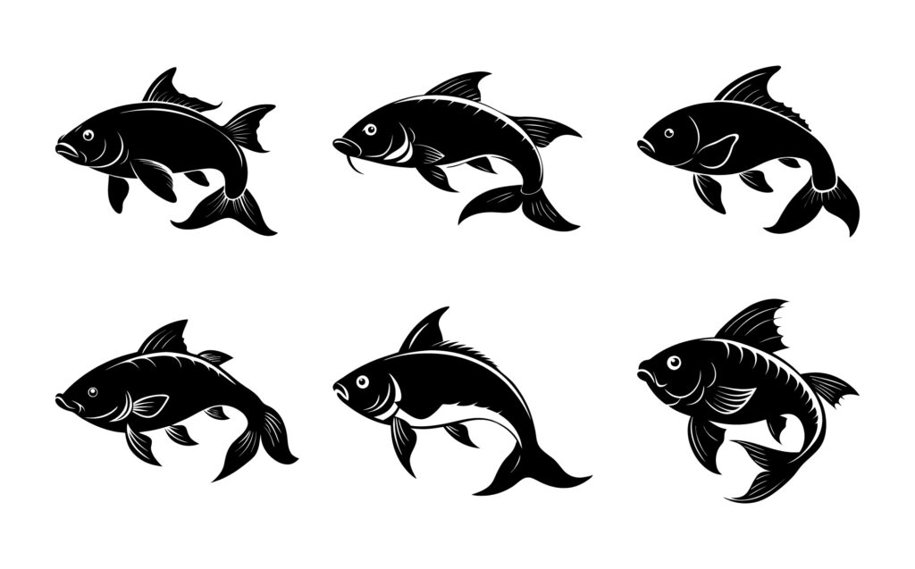 Carp fish silhouette design bundle set with white background ...