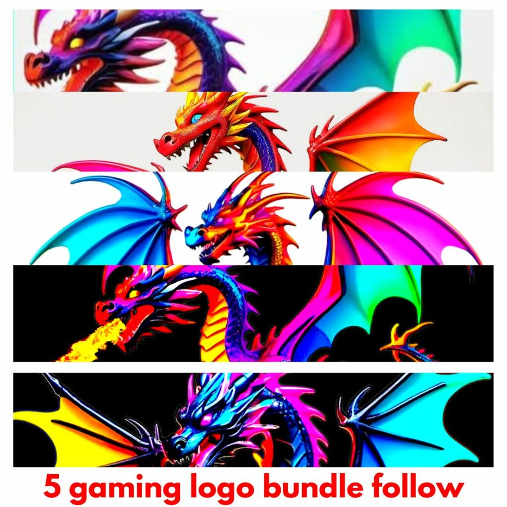 5 gaming dragon logo bundle follow - MasterBundles