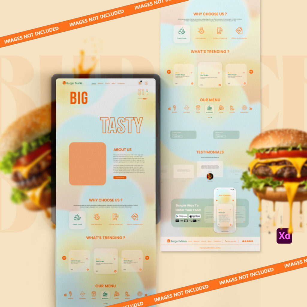 BURGER MANIA is a glassmorphism-inspired landing page UI kit design ...