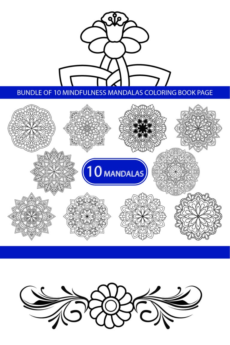 Bundle of 10 mindfulness Mandalas Coloring Book Page - MasterBundles