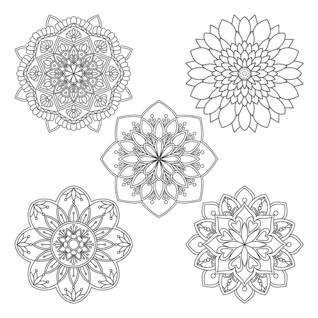 Bundle of 100 Circle color Mandalas Coloring Book Page - MasterBundles