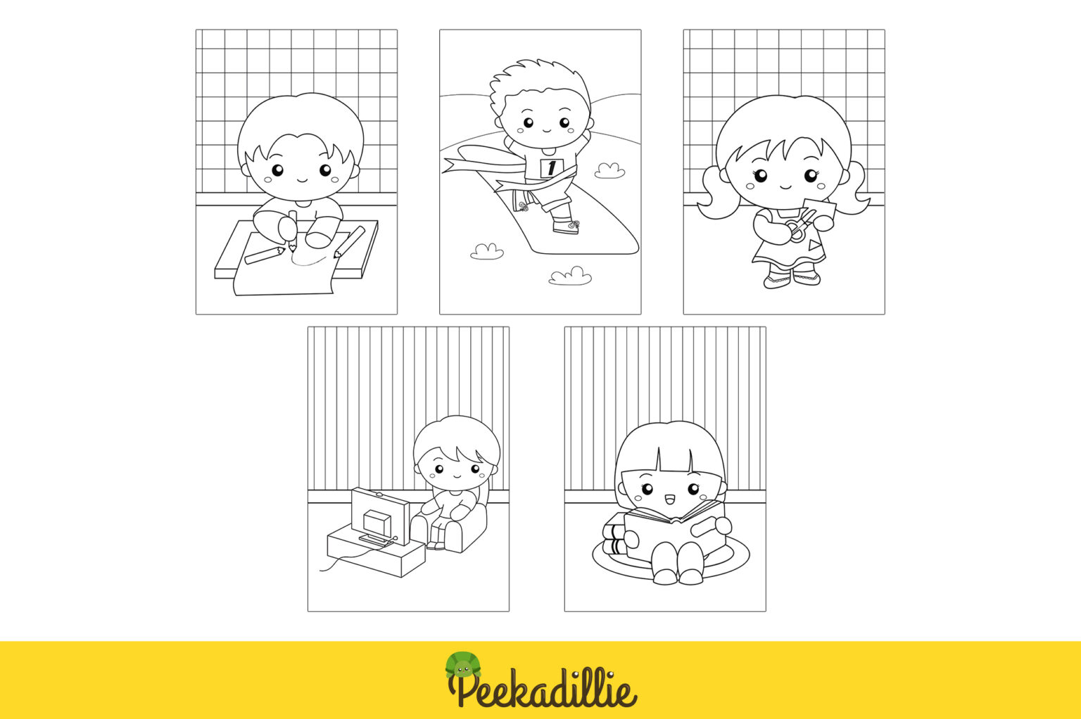 Cute Kids Activity Girl Boy Daily Routine Sport Reading Book Trampoline ...