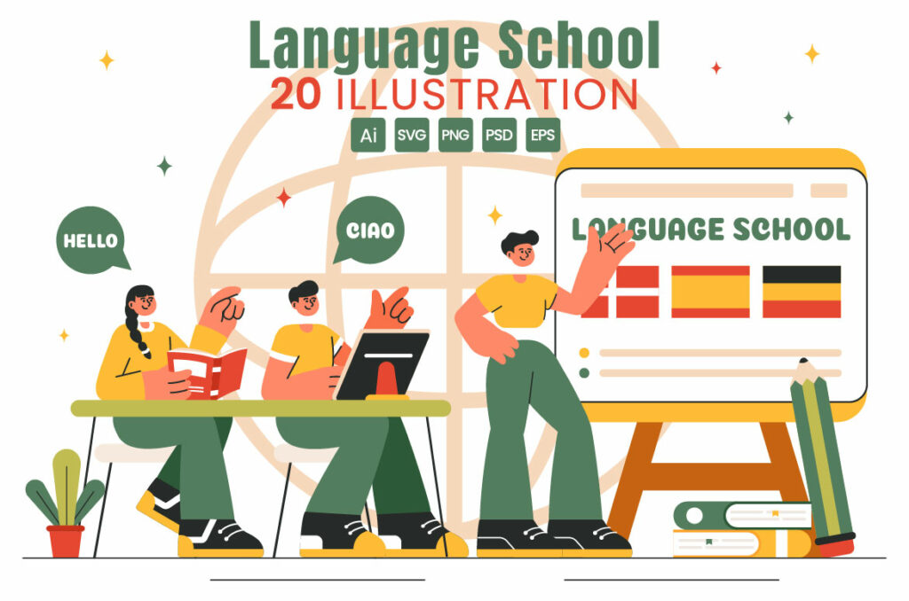 20 Language School Illustration - MasterBundles