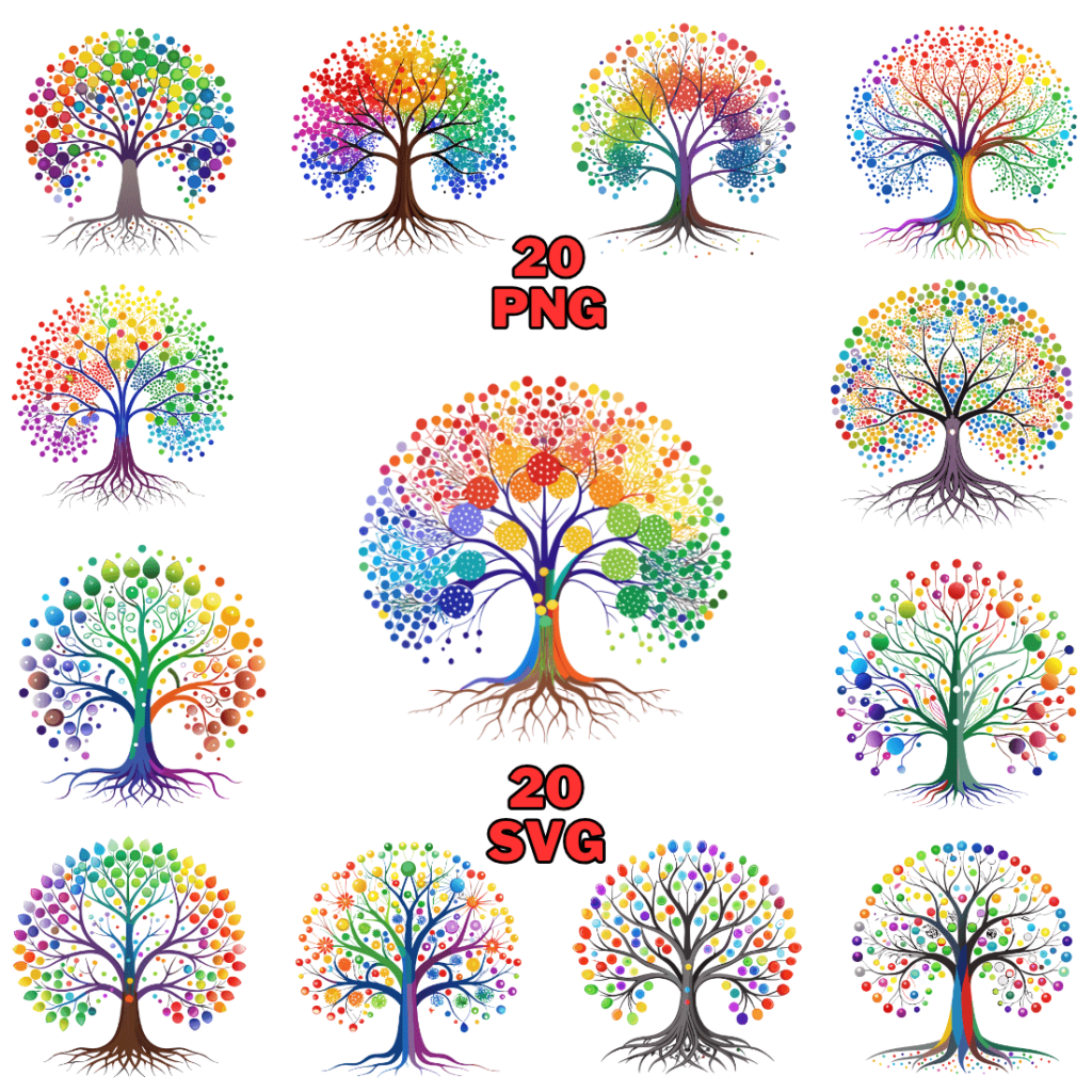 Colorful Tree With Dots Clipart Bundle - MasterBundles
