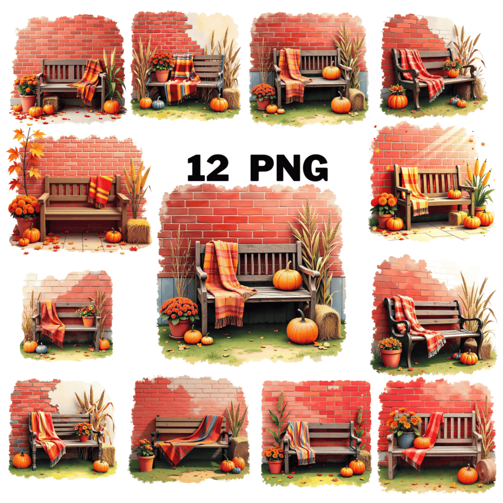 Autumnal Bench Sublimation Clipart Bundle - MasterBundles