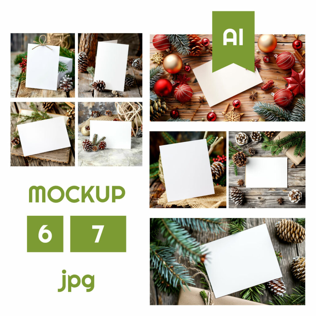 A set of mockups of Christmas cards - MasterBundles