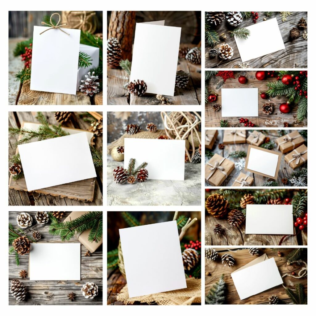 A set of mockups of Christmas cards - MasterBundles