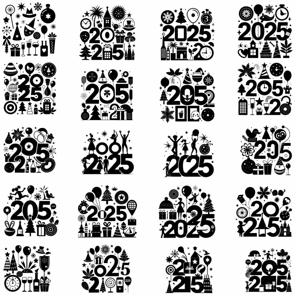 Happy New Year 2025 elements vector silhouette - MasterBundles