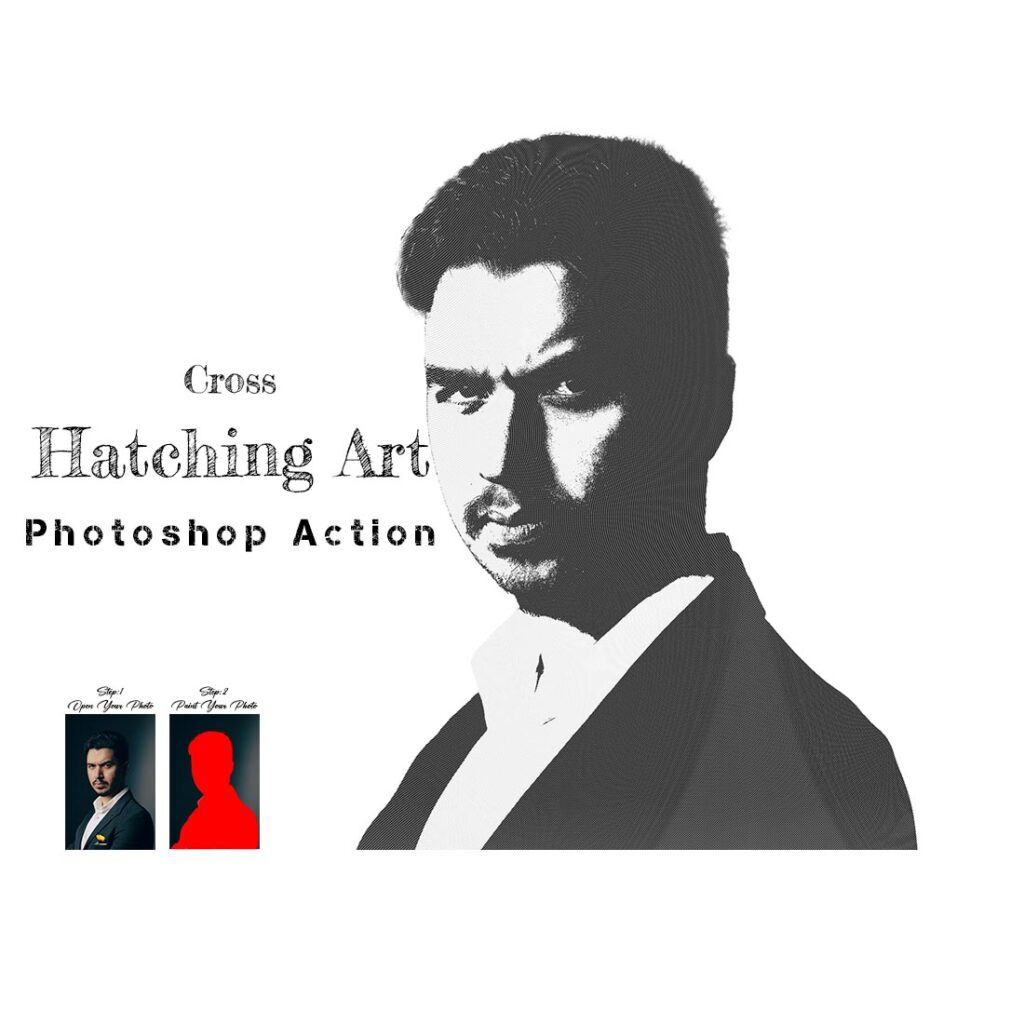 Cross Hatching Art Photoshop Action - MasterBundles